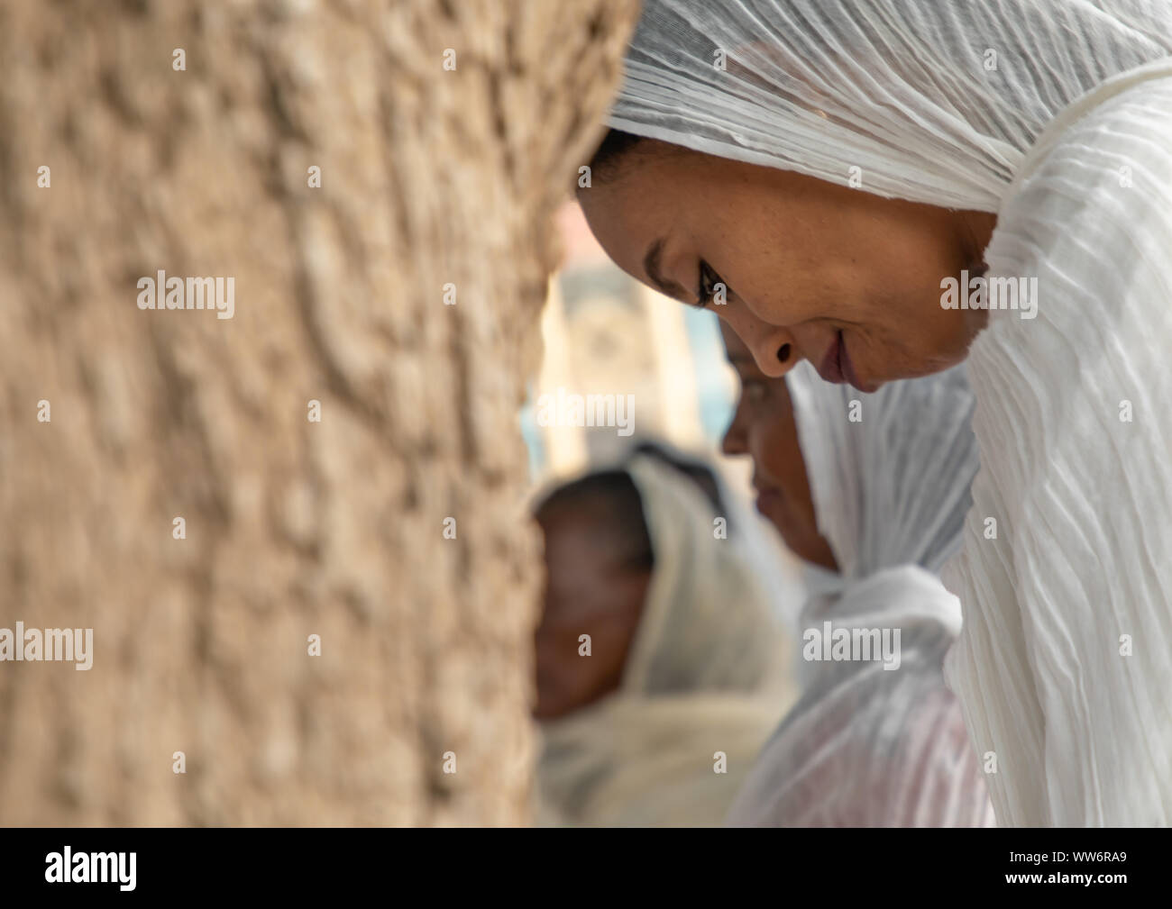 Eritrean Women Praying In Enda Mariam Orthodox Cathedral Central Region Asmara Eritrea Stock