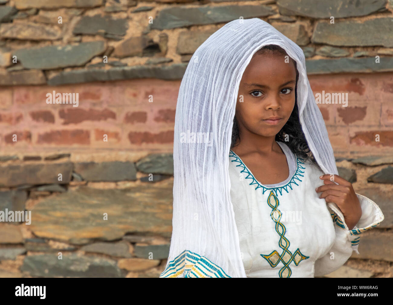 Portrait of an orthodox girl, Central region, Asmara, Eritrea Stock ...