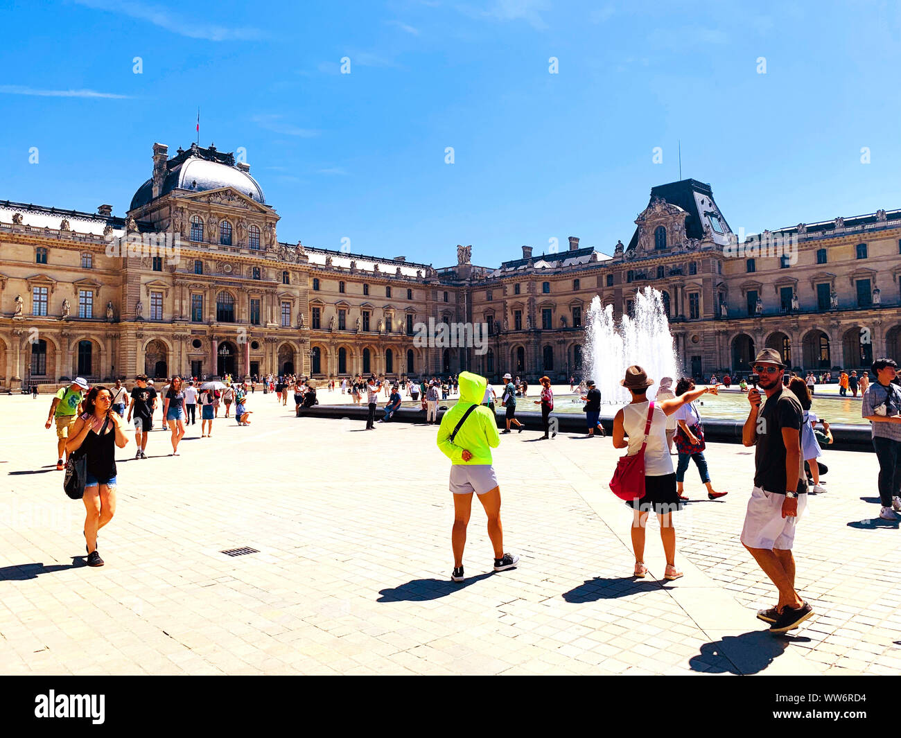 Paris / France - July 6, 2019: Main square of famous Louvre museum ...