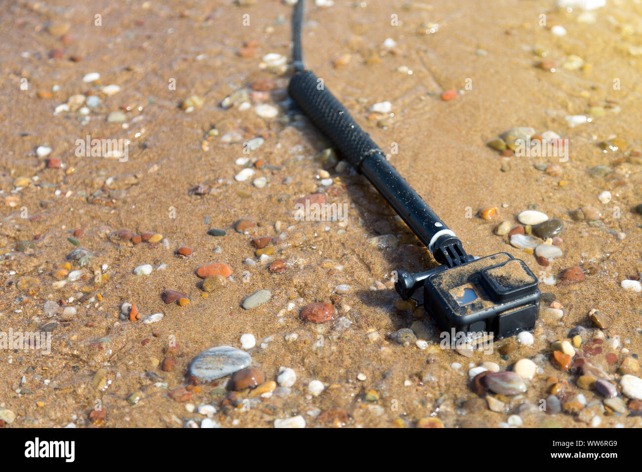 Compact video camera for underwater shooting in sand in sea water Stock ...