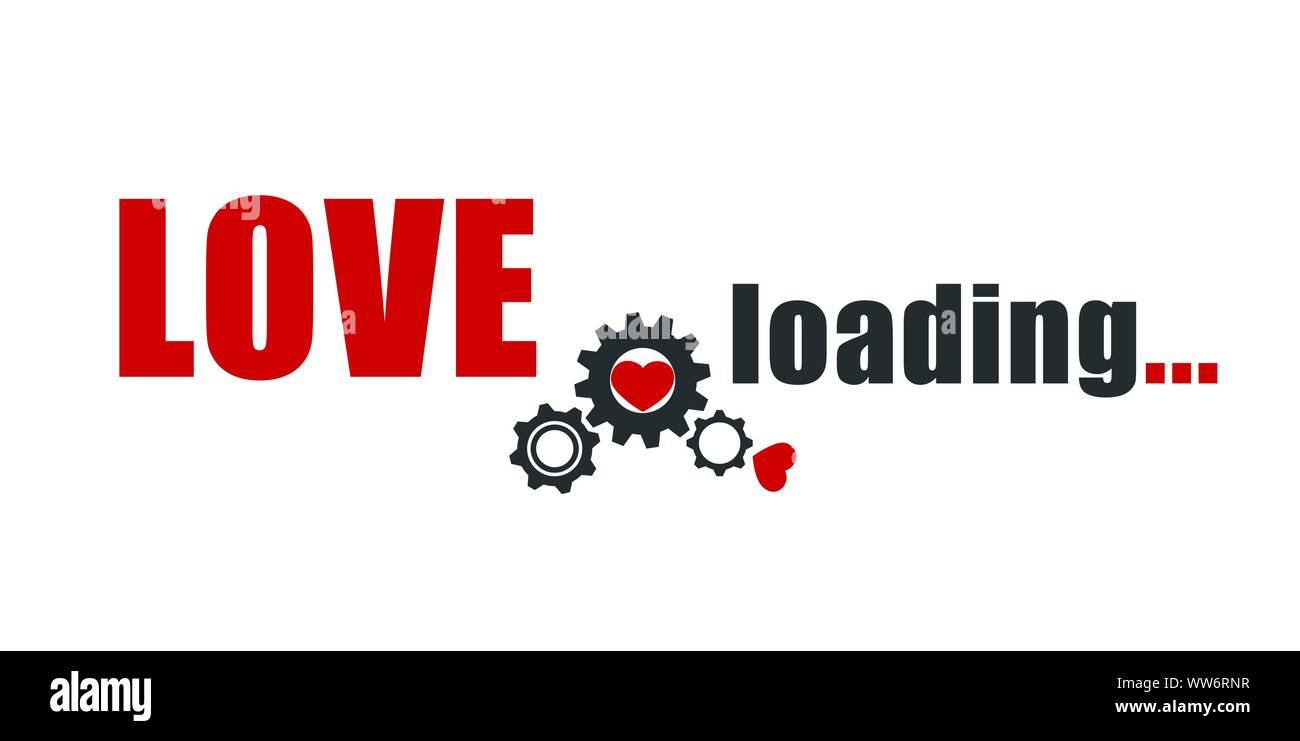 love loading typography with wheel gear and hearts vector illustration ...