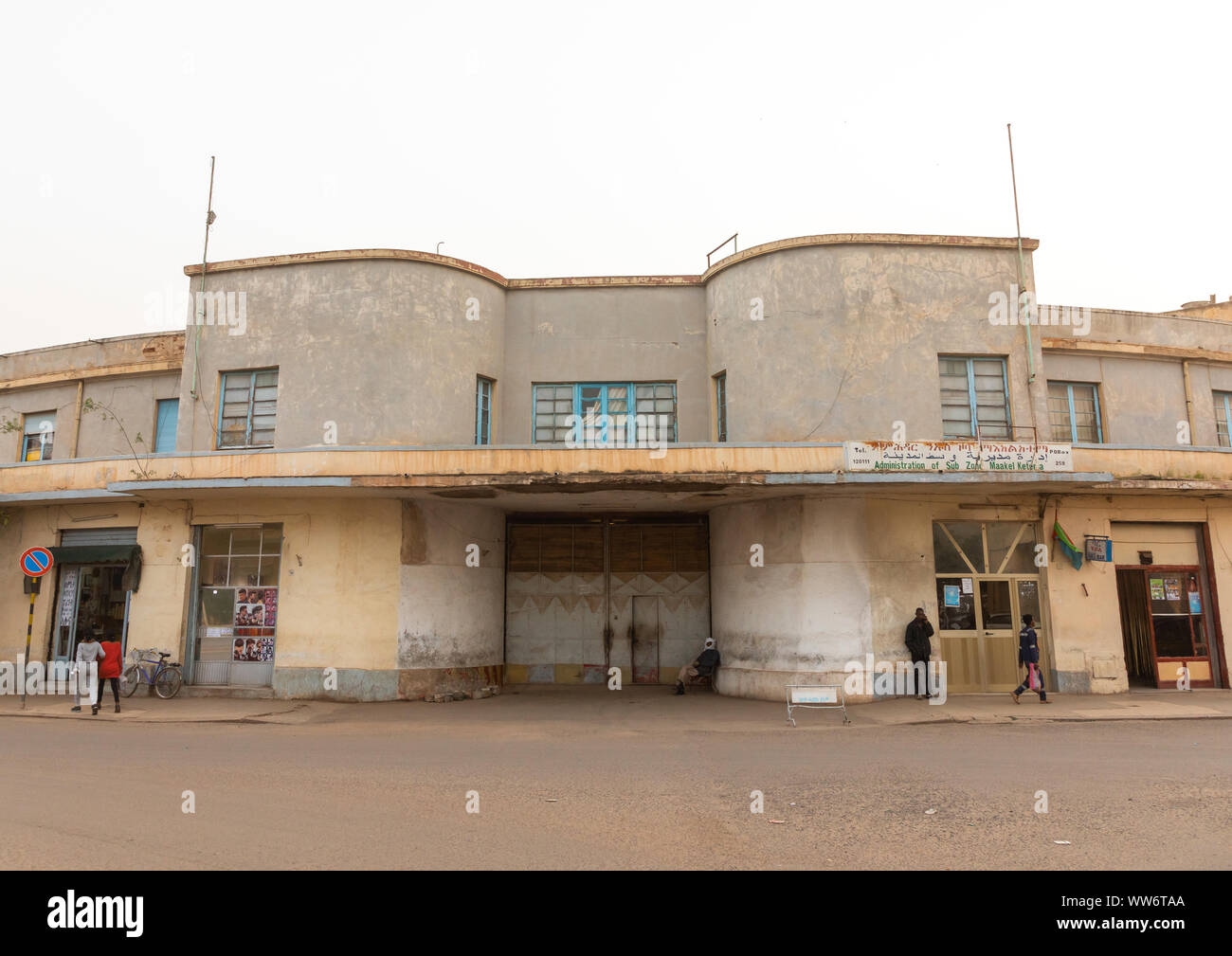 Exterior of old art deco style building from the italian colonial times ...