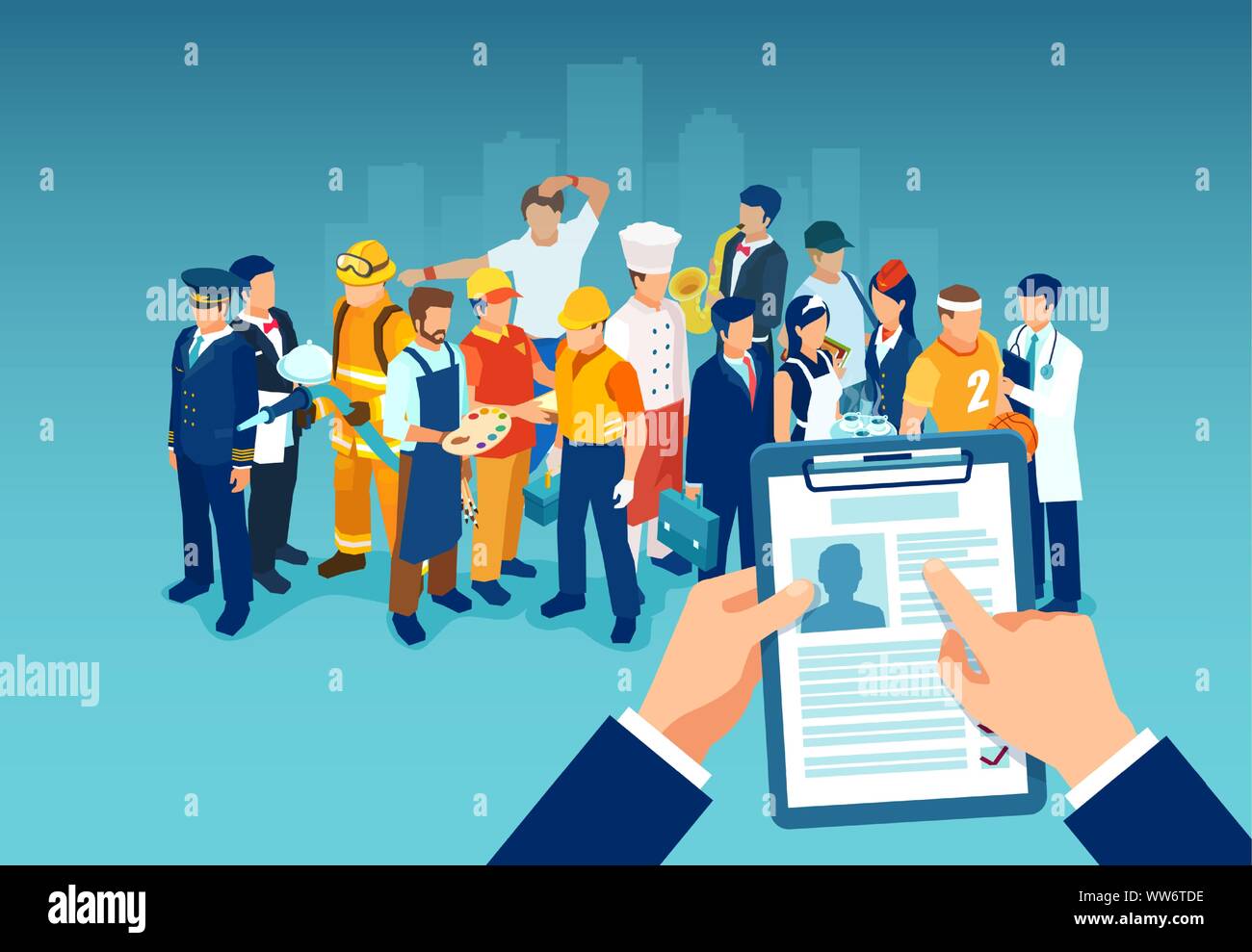 Recruitment of a job candidate concept. Vector of a businessman hand ...