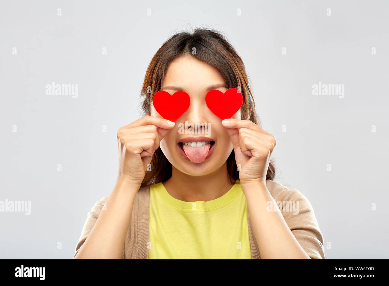 happy woman with eyes of hearts Stock Photo - Alamy