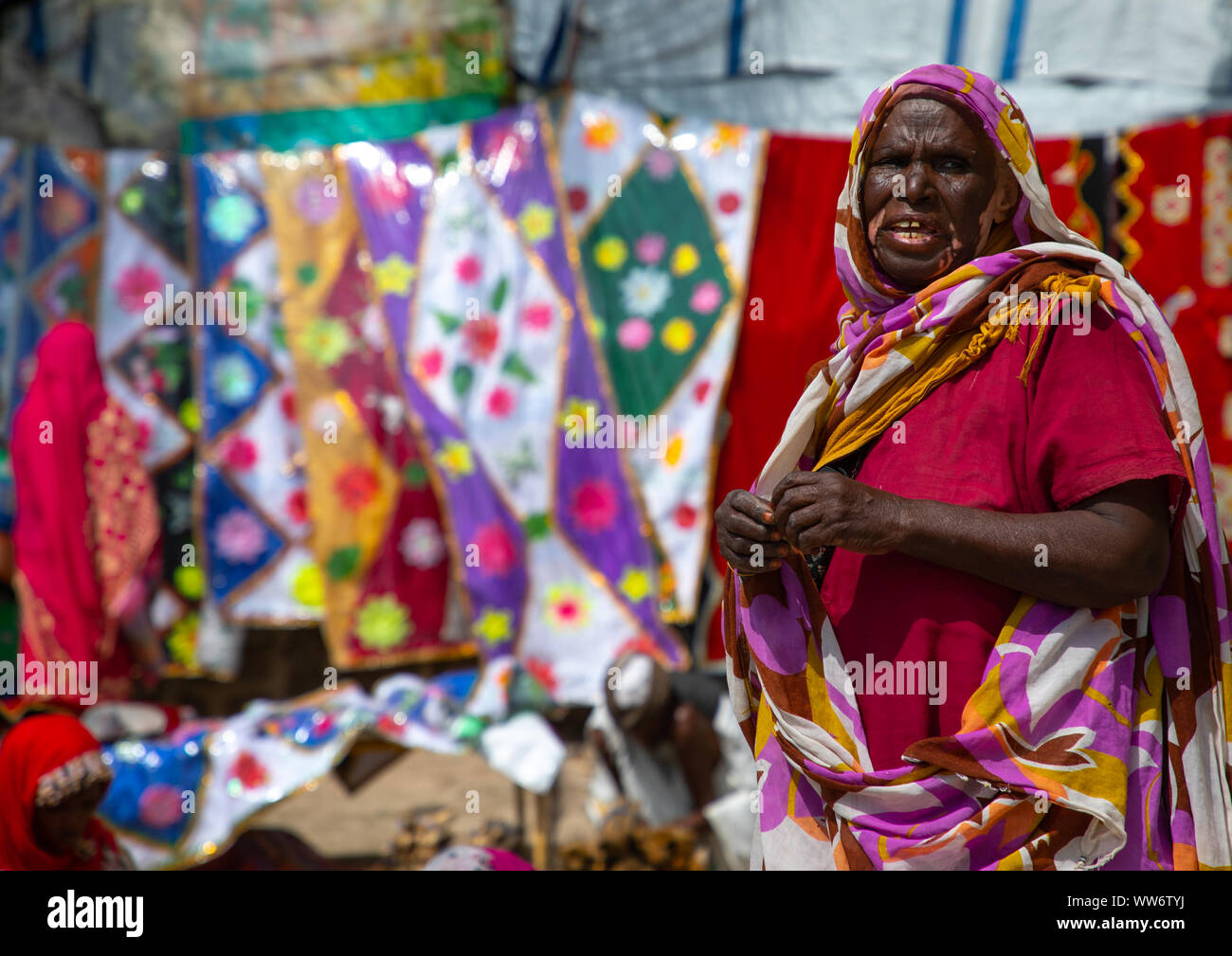 Eritrean woman selling their goods at the colourful monday market, Semien-Keih-Bahri, Keren ...
