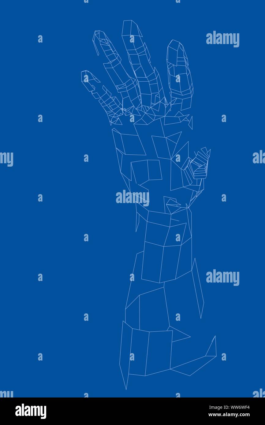 Outline human hand vector. Wire-frame style. The layers of visible and ...