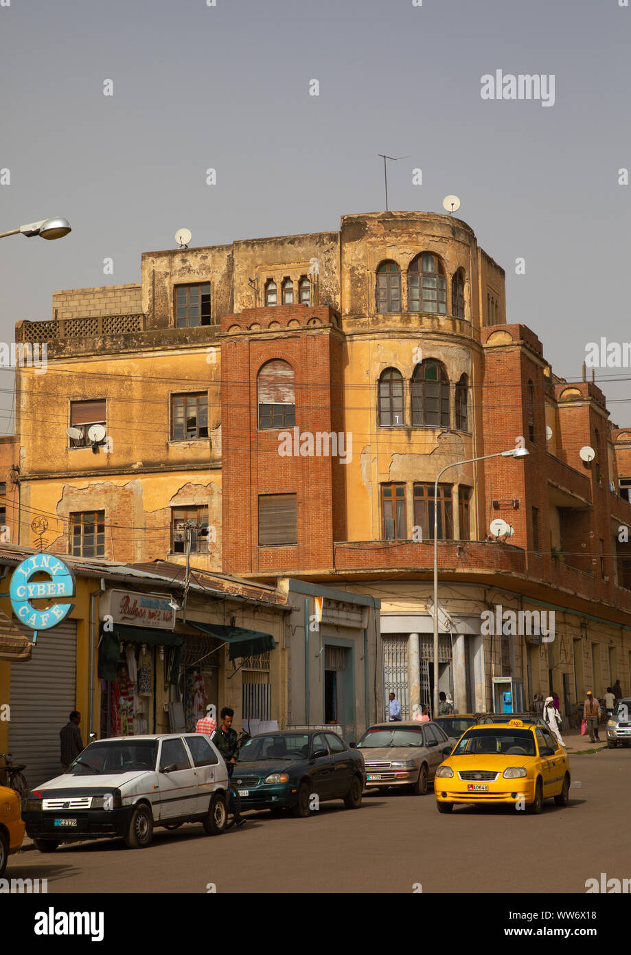 Exterior of old art deco style building from the italian colonial times ...