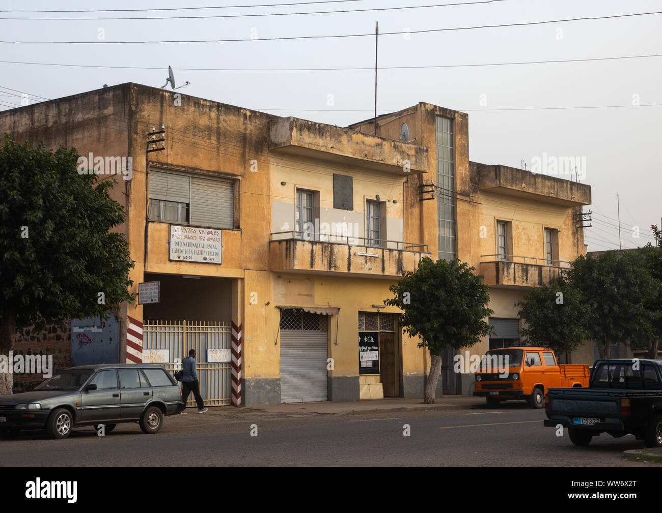 Exterior of old art deco style building from the italian colonial times ...