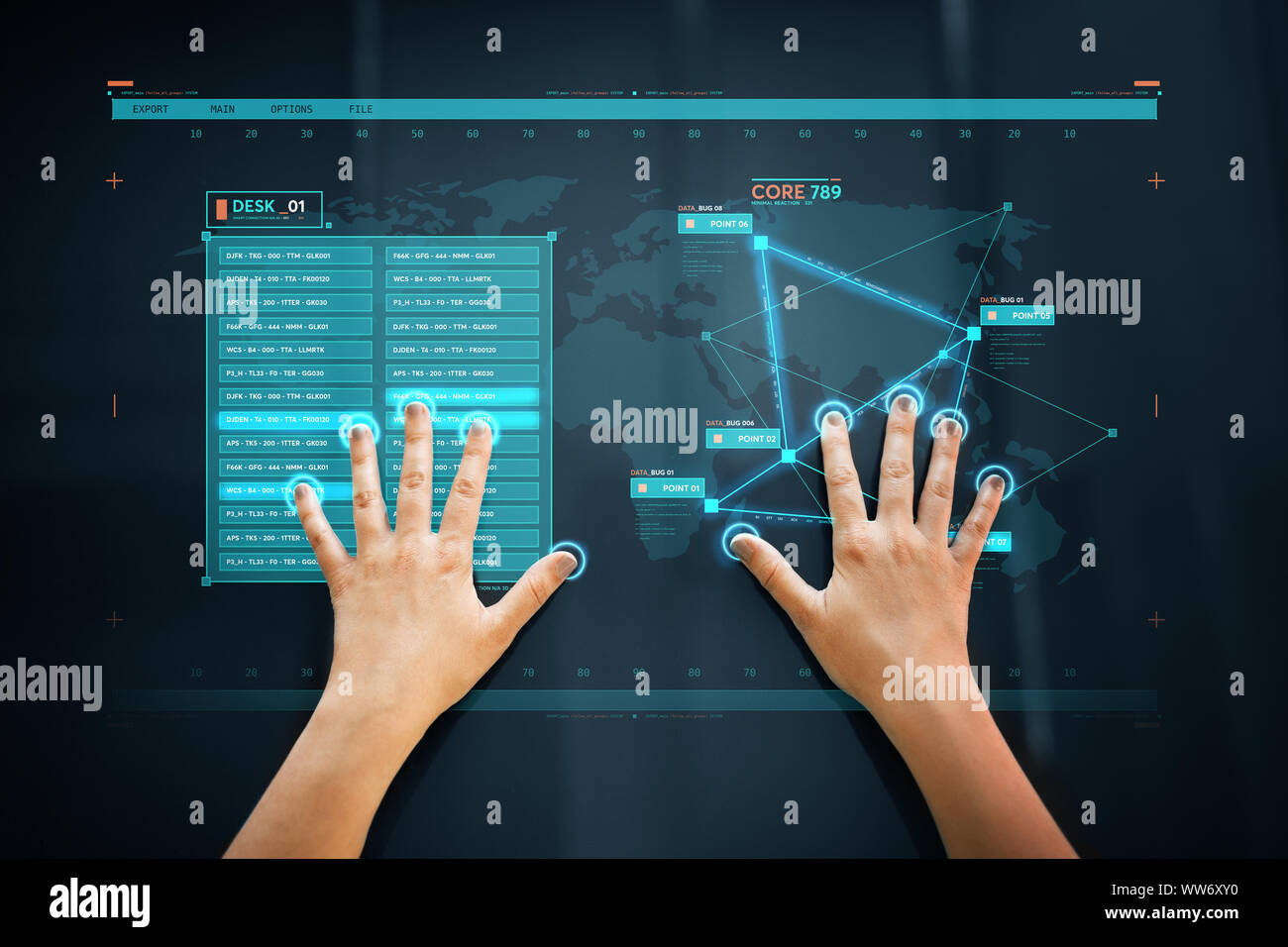 hand scan on touch screen scanning for data access Stock Photo - Alamy