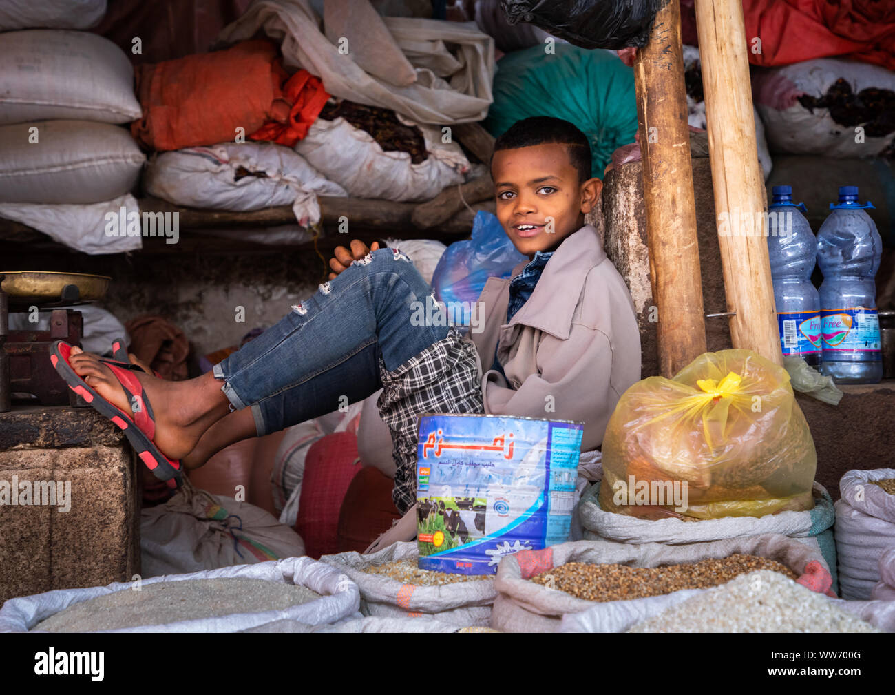 Ethiopian boy seller in the market, Harari region, Harar, Ethiopia ...