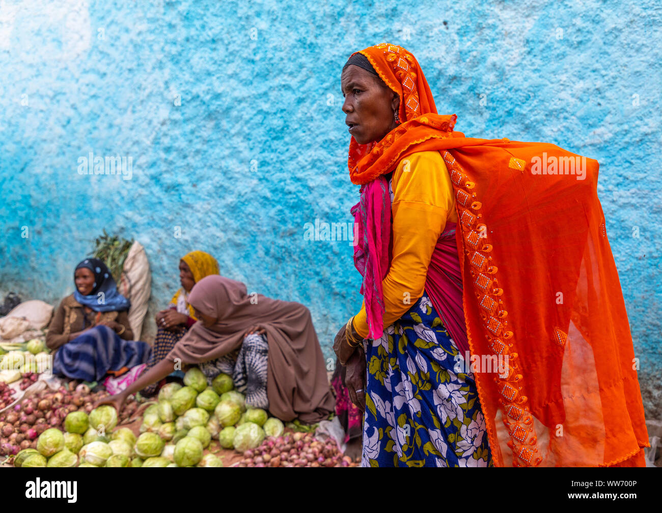 Colorful harari women in the local market, Harari region, Harar ...
