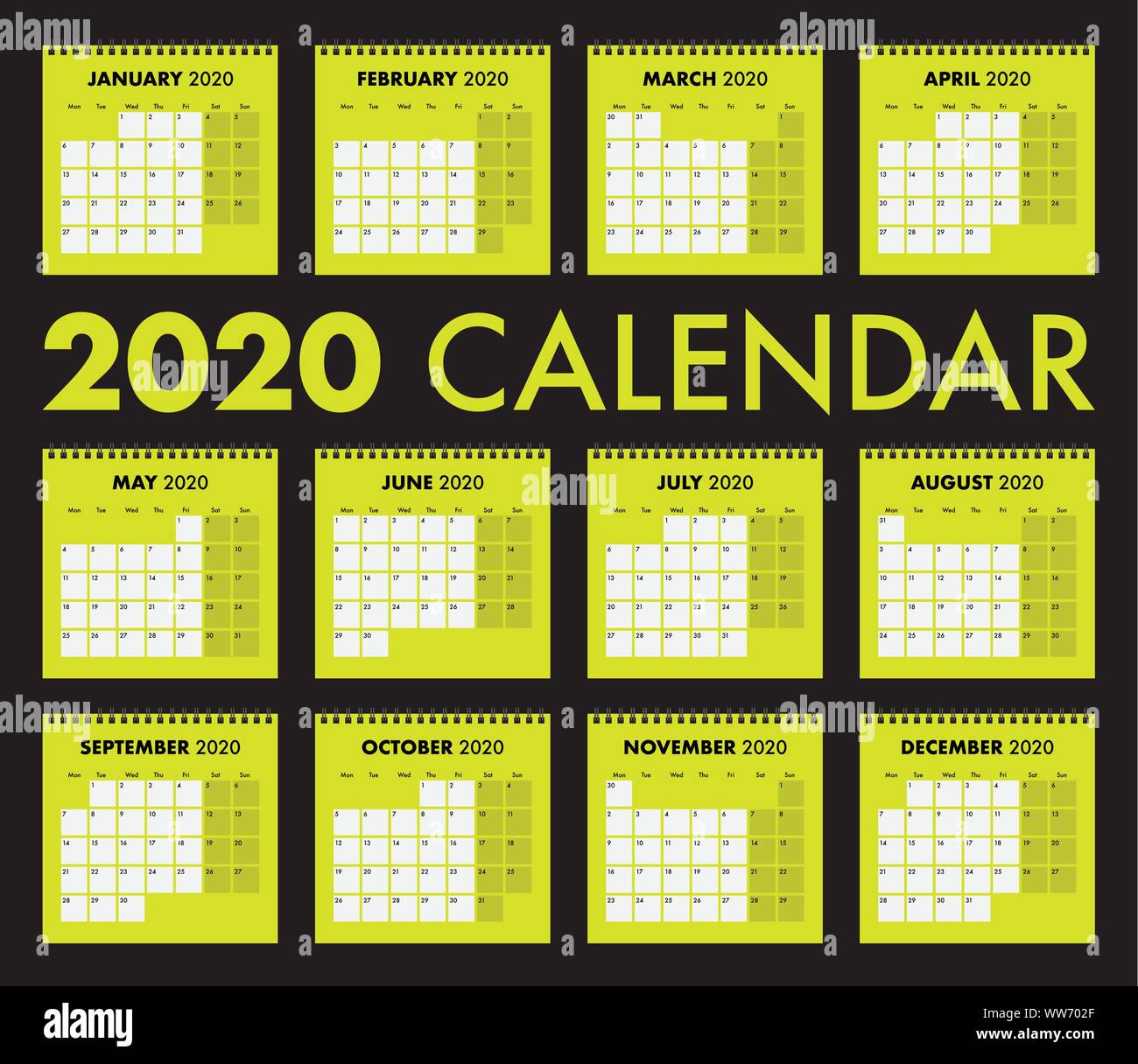 A 2020 calendar with wire bind Stock Vector Image & Art - Alamy