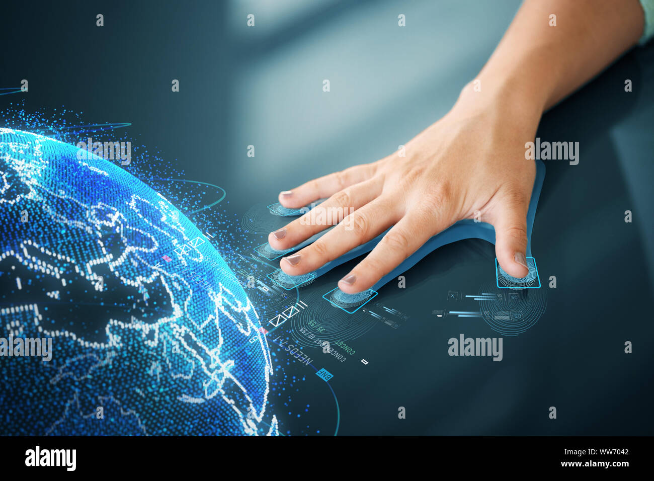 hand on touch screen scanning fingerprints Stock Photo - Alamy