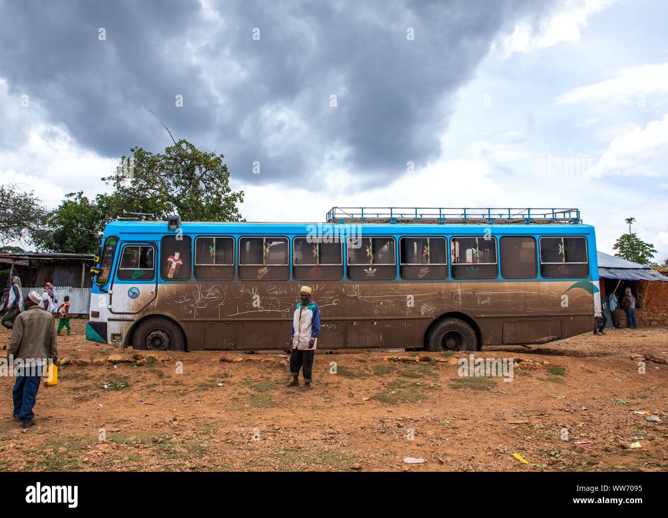 Muddy bus for the pilgrims, Oromia, Sheik Hussein, Ethiopia Stock Photo ...