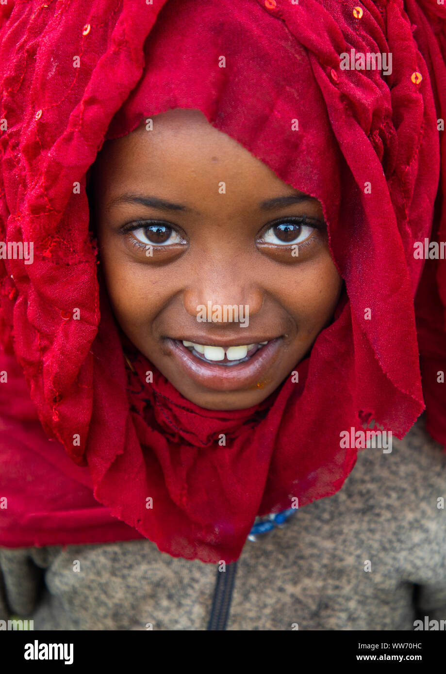 Portrait of a smiling oromo girl, Oromia, Sheik Hussein, Ethiopia Stock ...