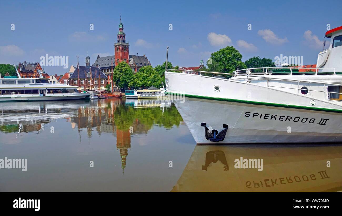 Harbor and town hall in Leer, East Frisia, Lower Saxony, Germany Stock ...
