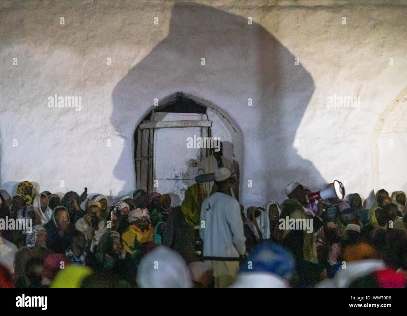Oromo pilgrims praying in the night during the pilgrimage, Oromia ...