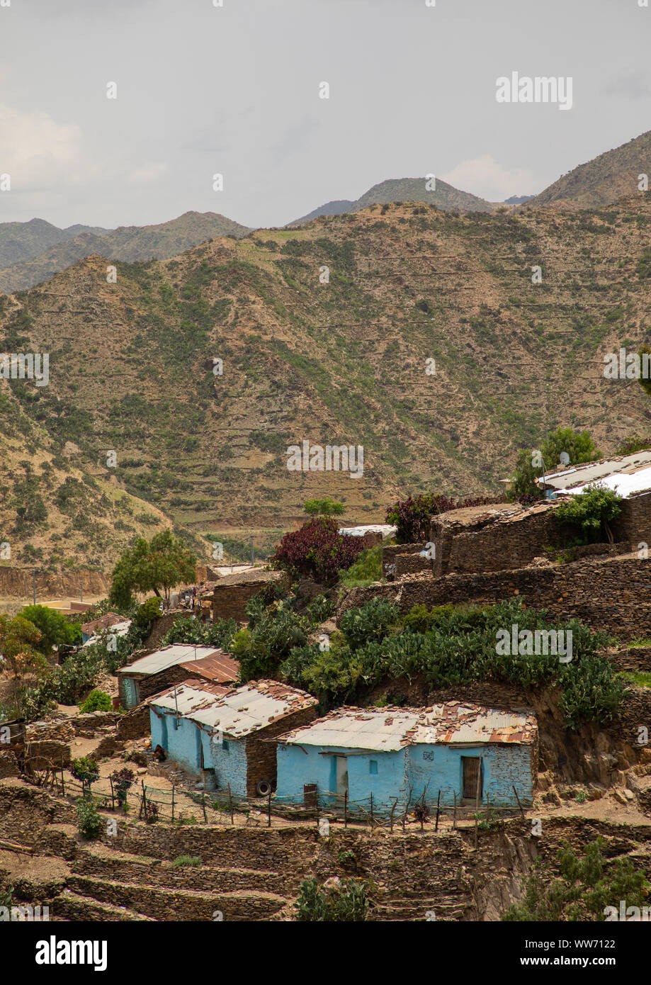 Village in the highlands mountains, Central region, Asmara, Eritrea ...