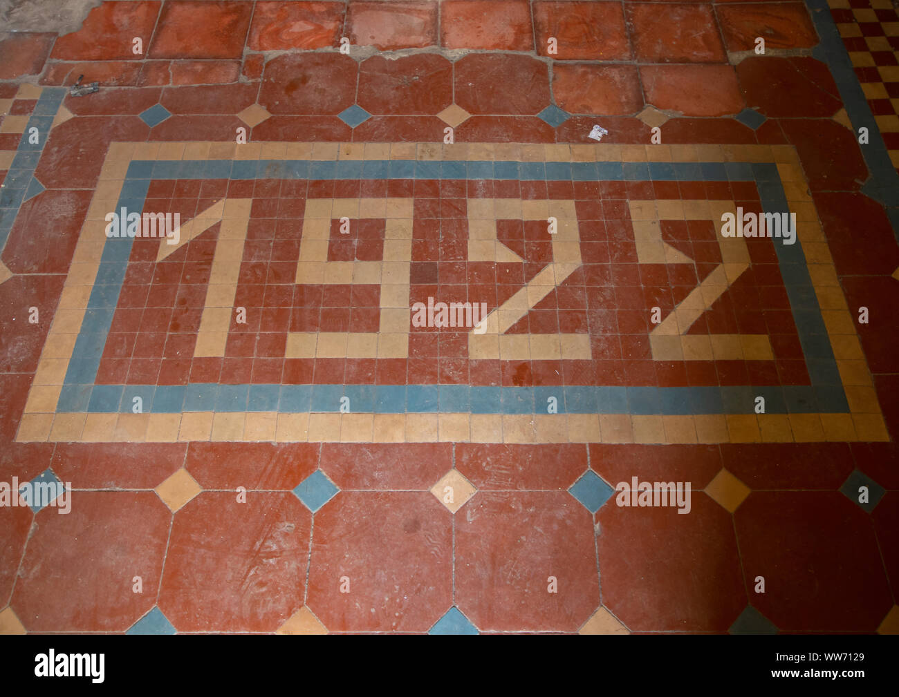 Colorful italian tiles in an old building from 1922, Central region ...