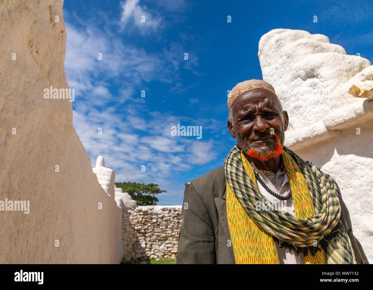 Oromo pilgrim with red beard in the shrine of sufi Sheikh Hussein ...