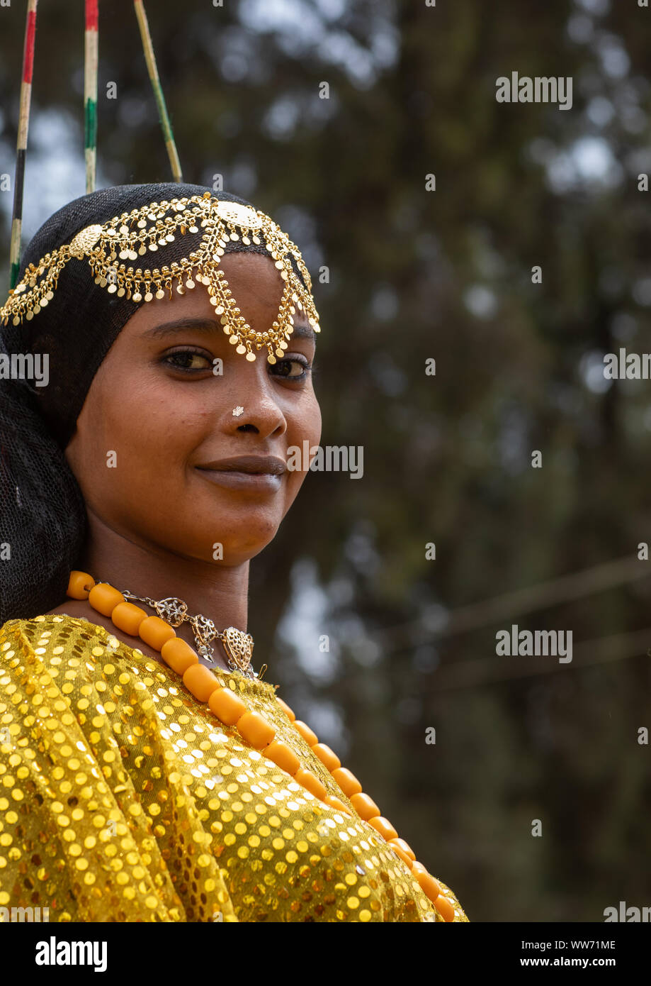 Afar tribe woman dancing during expo festival, Central region, Asmara ...