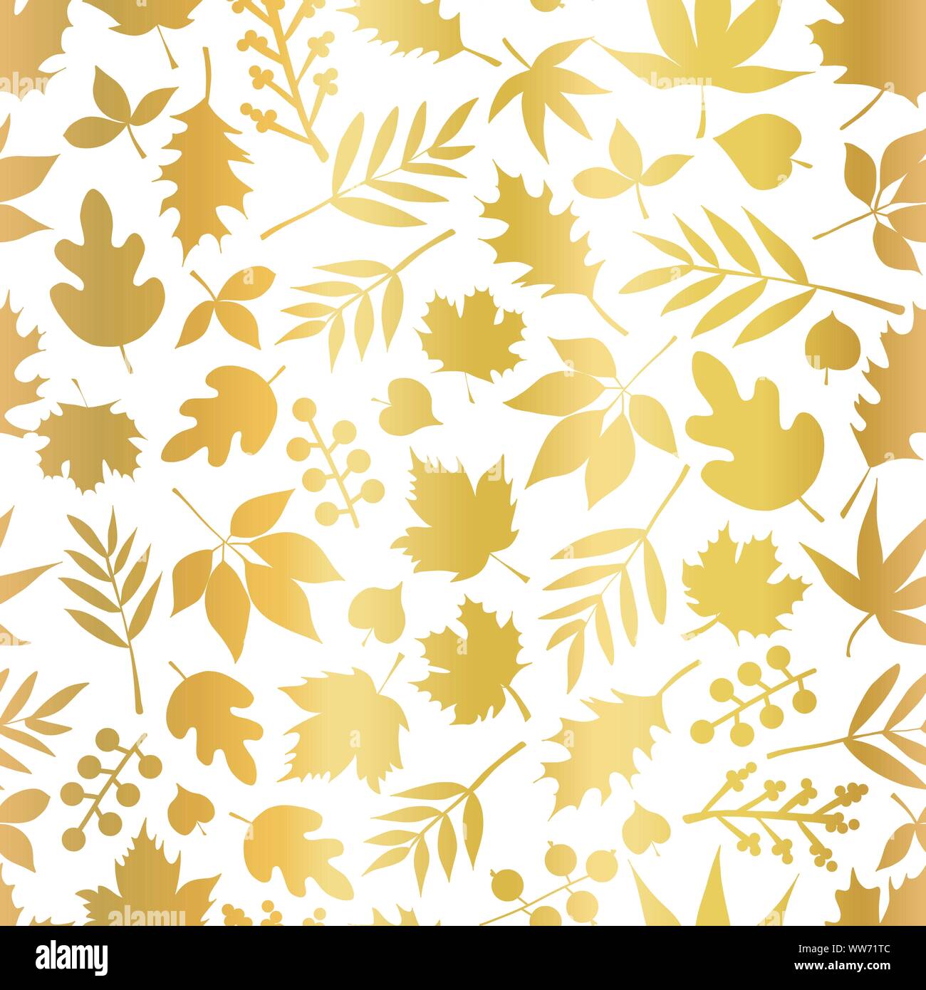 Gold foil leaves seamless vector background. Foliage nature leaf ...