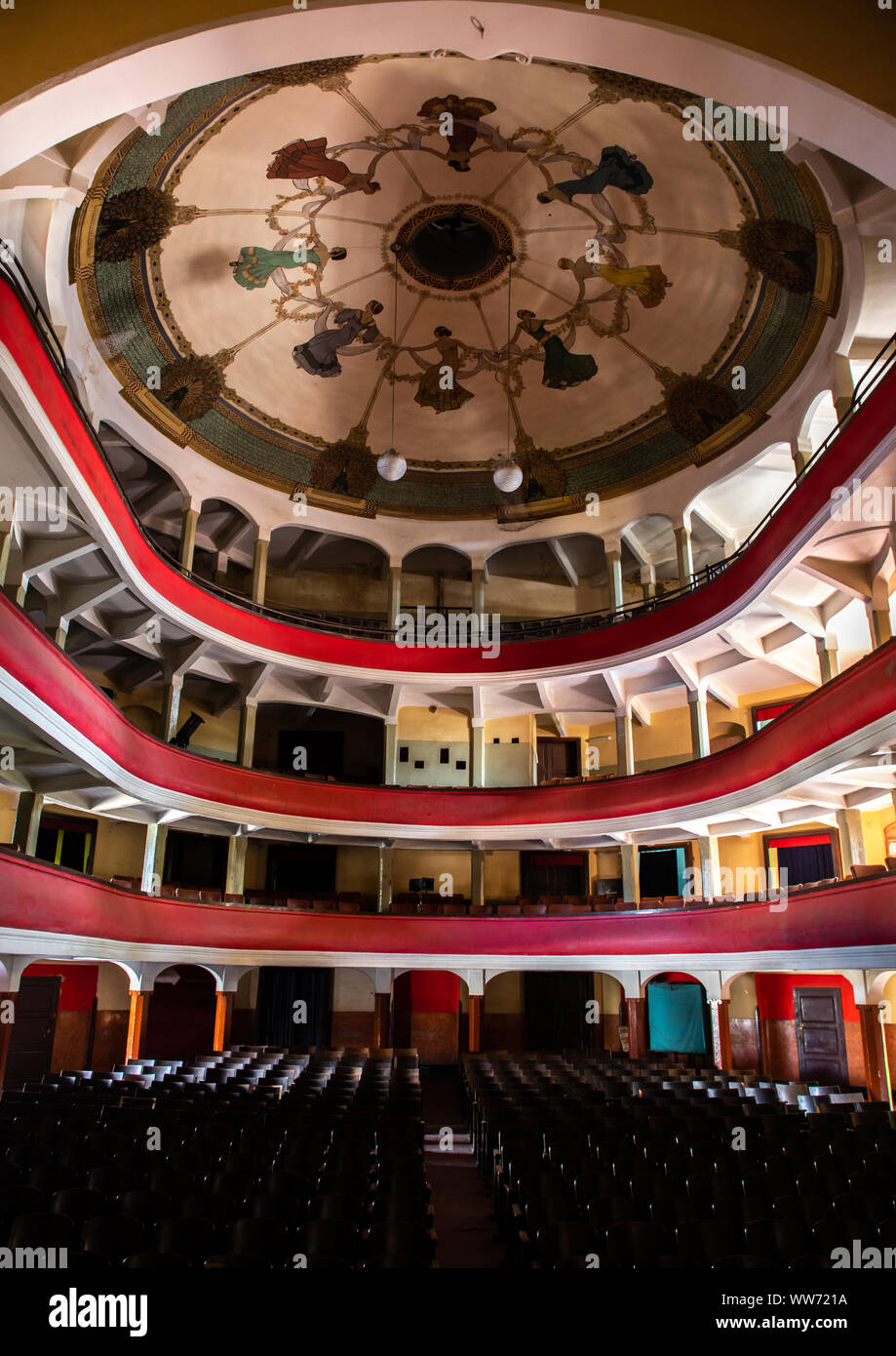 Decorated ceiling inside the old opera house from the italian colonial ...