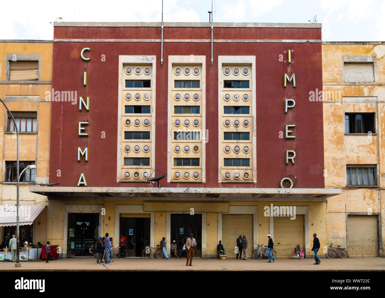 Exterior of old art deco style building cinema impero built in 1937 ...