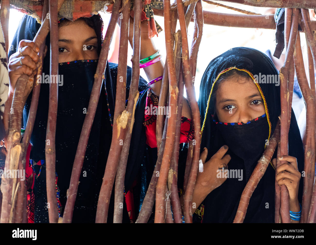 Portrait of veiled Rashaida tribe girls, Northern Red Sea, Massawa ...