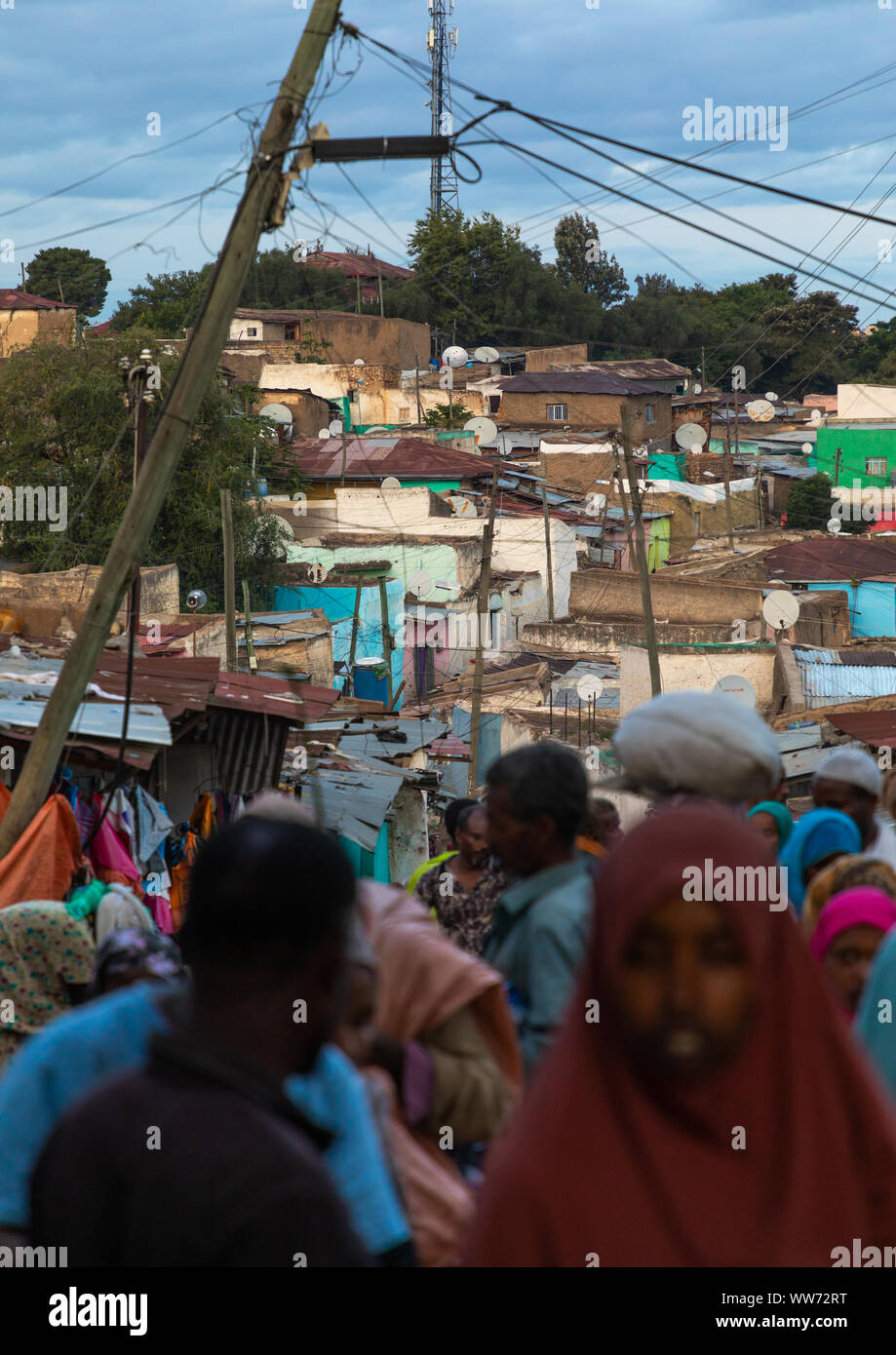 Crowded street in the old town, Harari region, Harar, Ethiopia Stock ...
