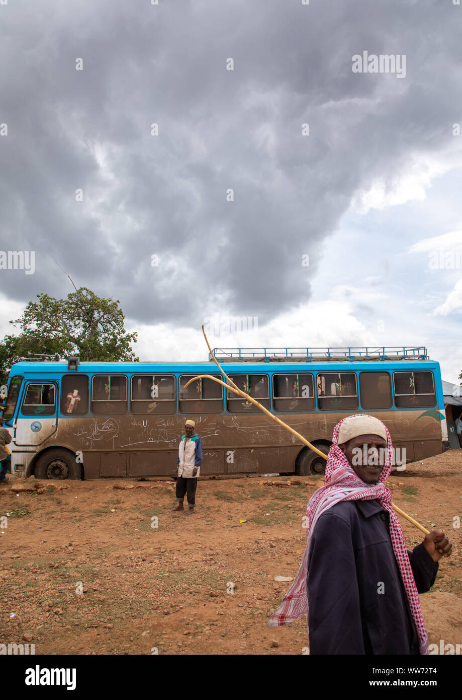 Muddy bus for the pilgrims, Oromia, Sheik Hussein, Ethiopia Stock Photo ...