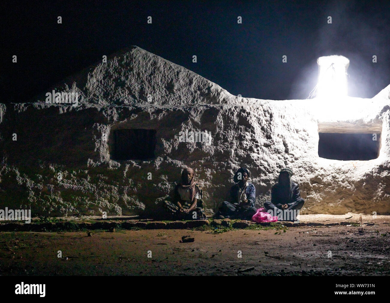 Oromo pilgrims praying in the night, Oromia, Sheik Hussein, Ethiopia ...