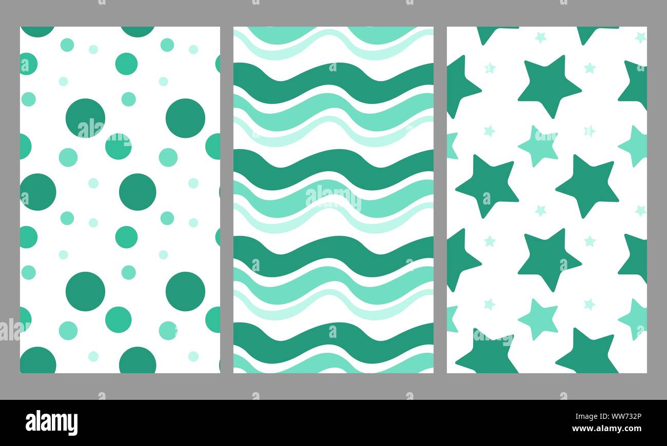 Baby boy seamless patterns set. Ornaments collection in green colors ...