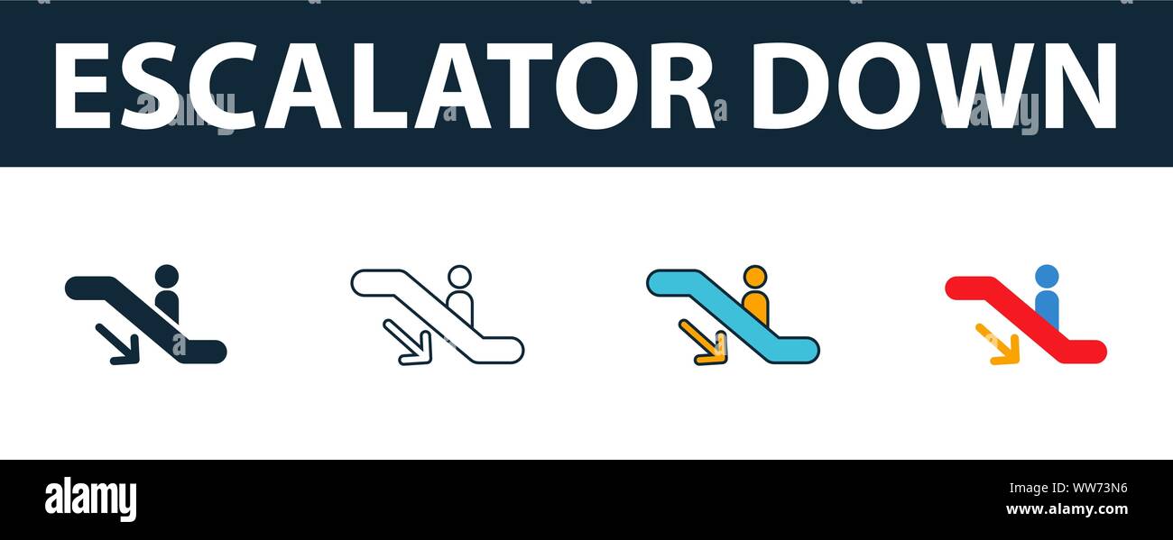 Escalator Down icon. Thin line outline style from shopping center sign ... Escalator Down icon. Thin line outline style from shopping center sign ...