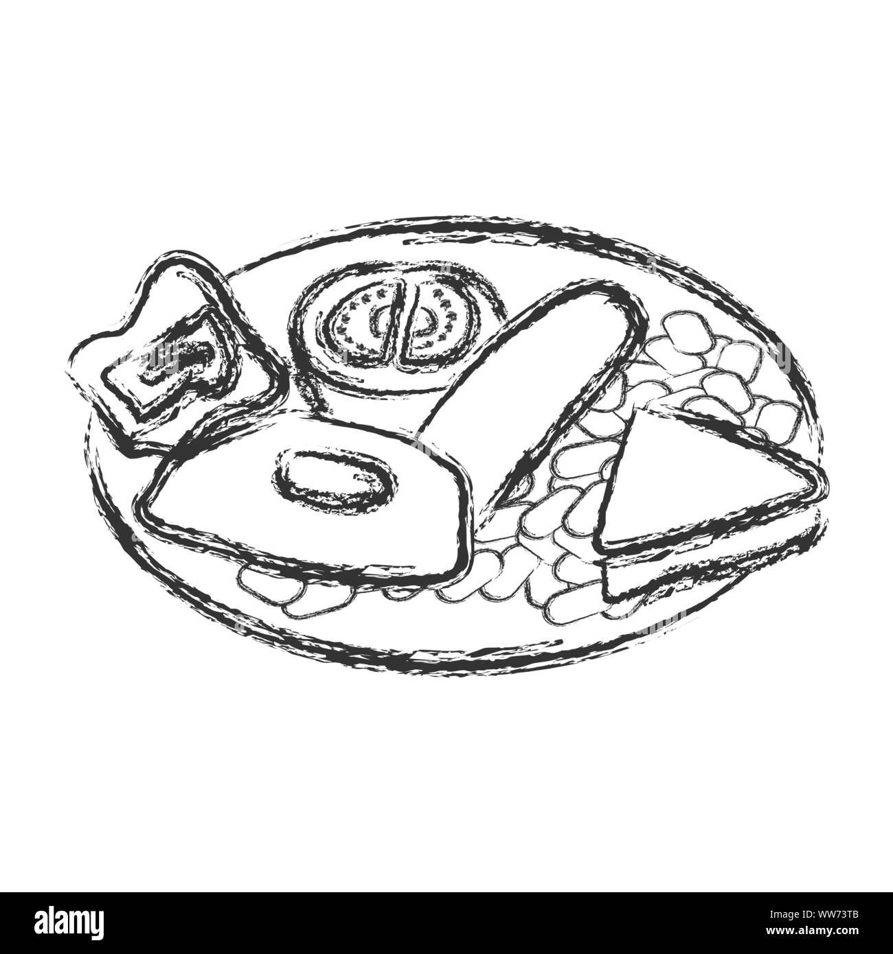 Breakfast set, black and white outline vector illustration Stock Vector ...