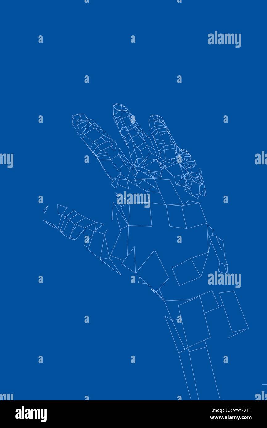 Outline human hand vector. Wire-frame style. The layers of visible and ...