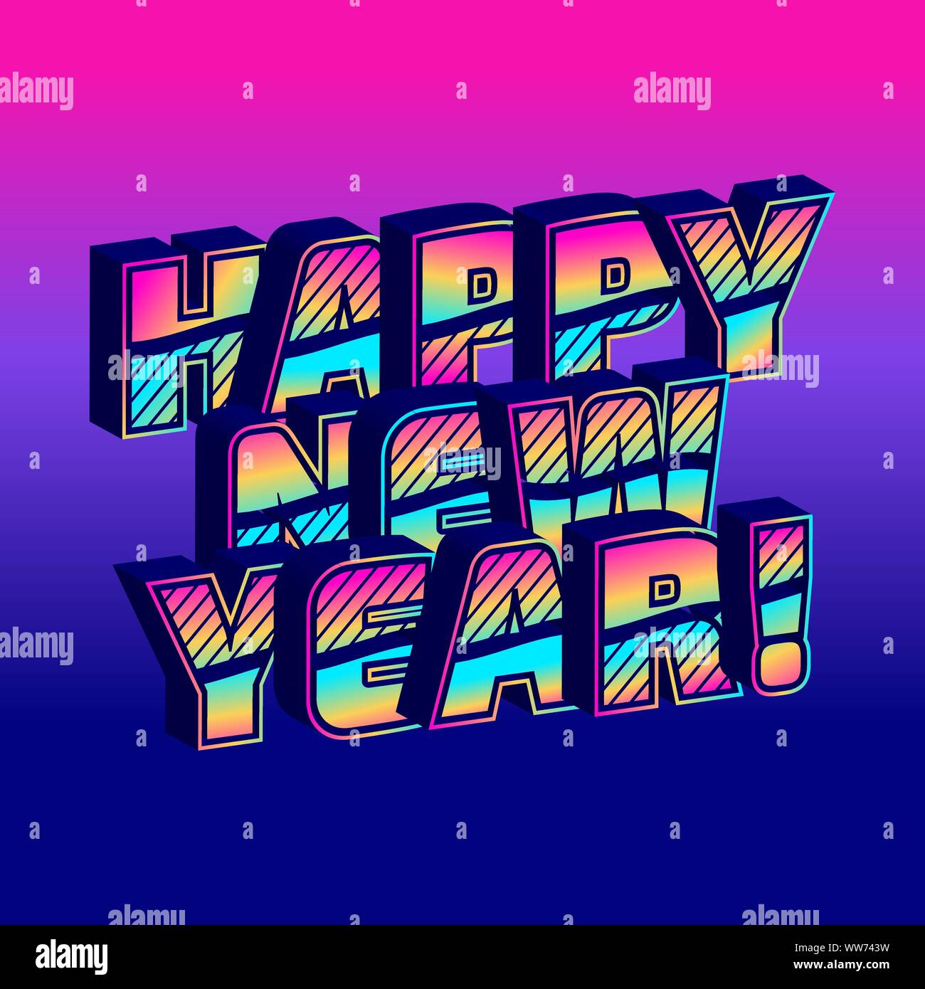 Happy New Year isometric duotone sign on the color background Stock ...