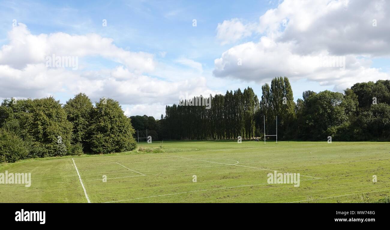 Sports field on Fletcher Moss meadows, Didsbury, Manchester Stock Photo ...