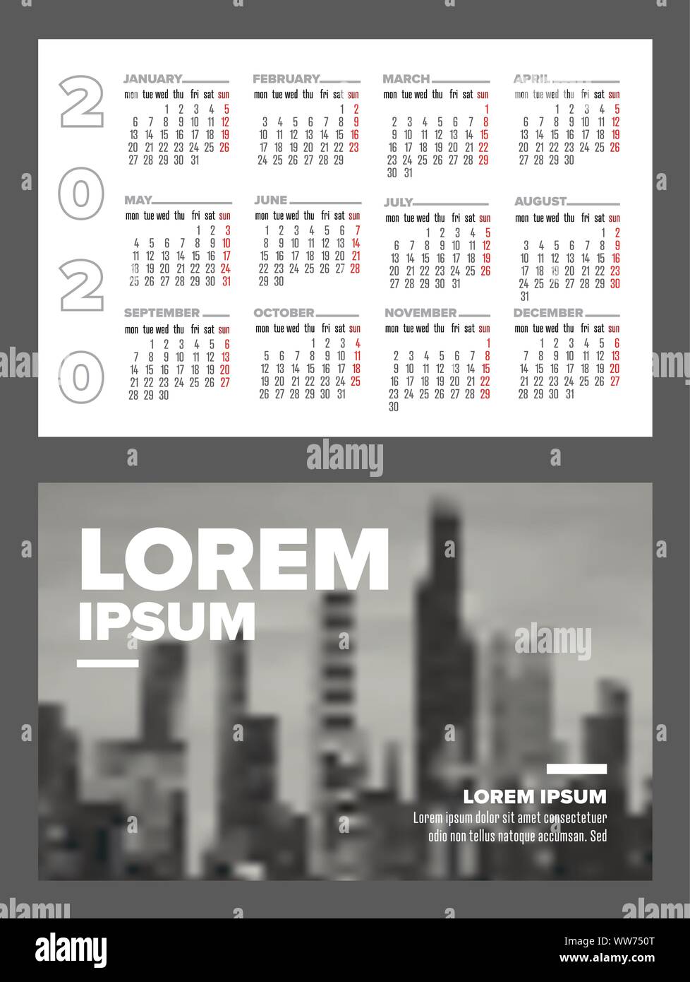 Business card size 2020 calendar template - front and back side ...