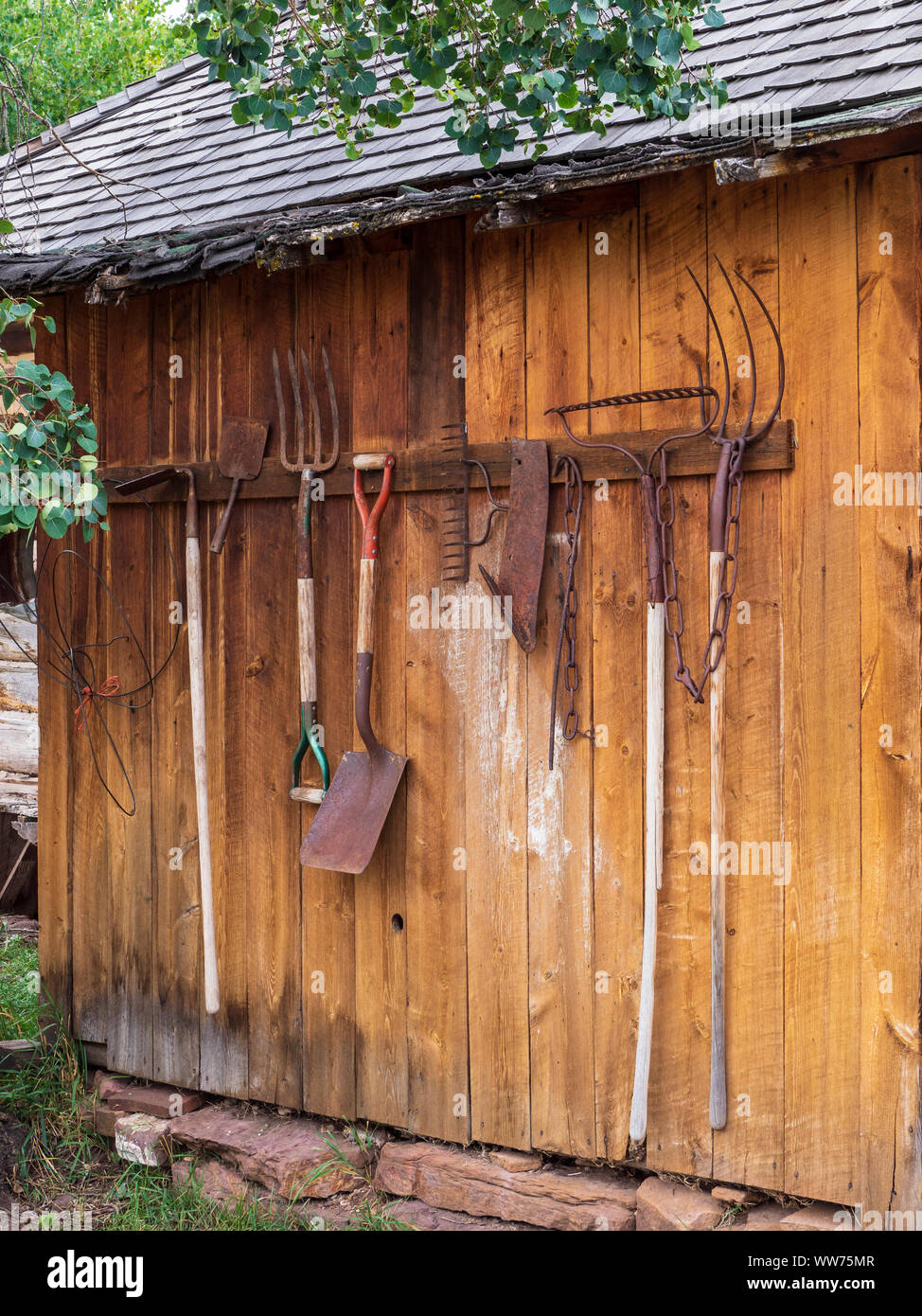 Rakes and shovels, Swett Ranch National Historic site, Flaming Gorge ...