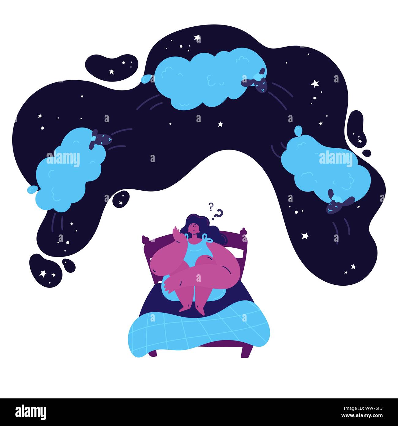 Insomnia bed woman night Stock Vector Images - Alamy