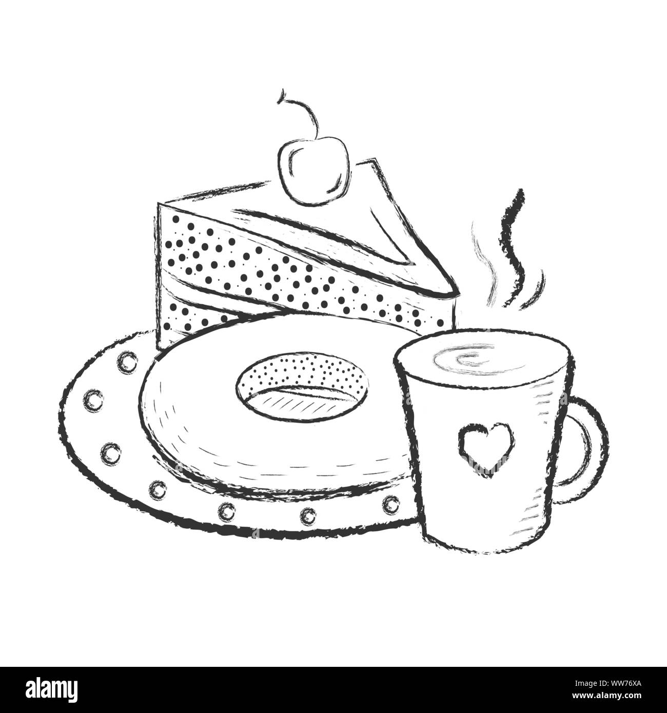 Breakfast with the cake. Vector drawing - Vector illustration Stock ...