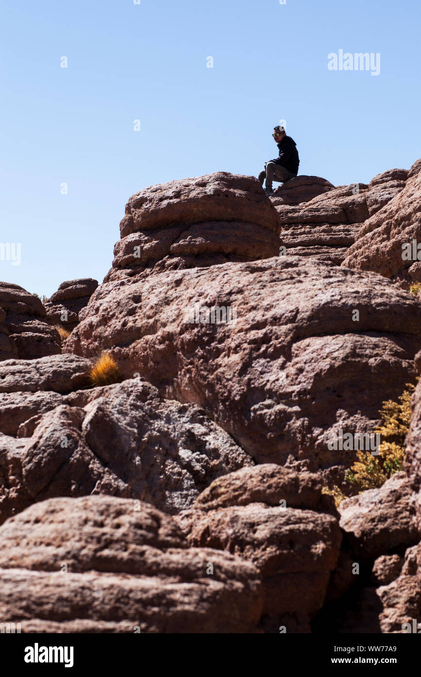 Bolivia, man in Eduardo Abaroa Andean Fauna National Reserve Stock ...