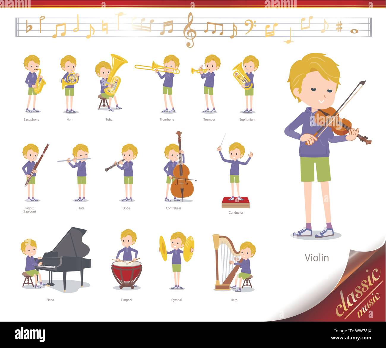 A set of boy on classical music performances.There are actions to play ...