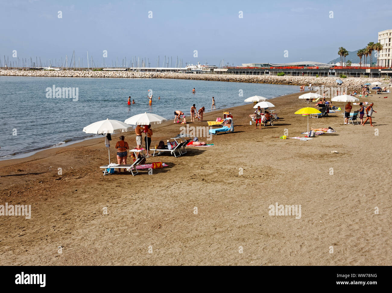 sand beach, Bay of Salerno, people, umbrellas, relaxation, leisure ...