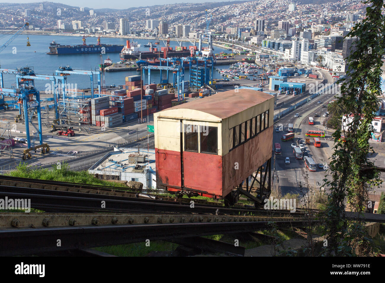 Valparaiso, Chile - August 08, 2019: Historical funicular view in ...