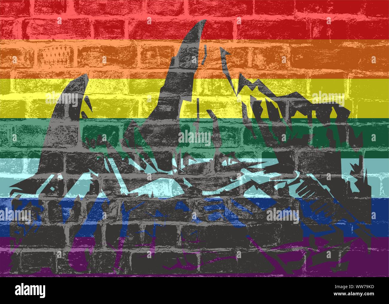 Cuzco flag, cusco flag, flag of cuzco in the rainbow colors with Machu ...