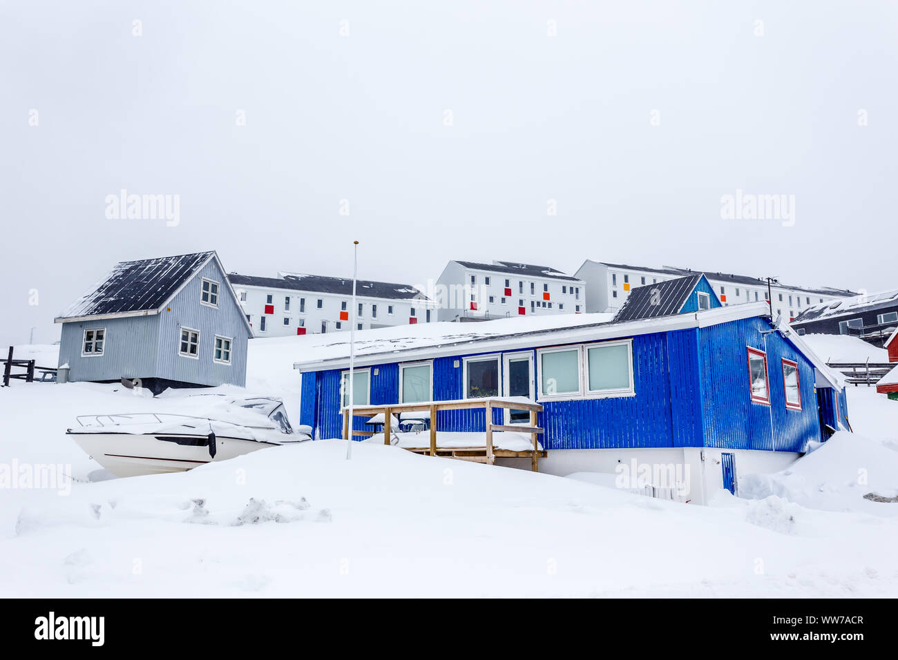 Greenlandic capital frozen buildings and streets full of snow,Nuuk ...