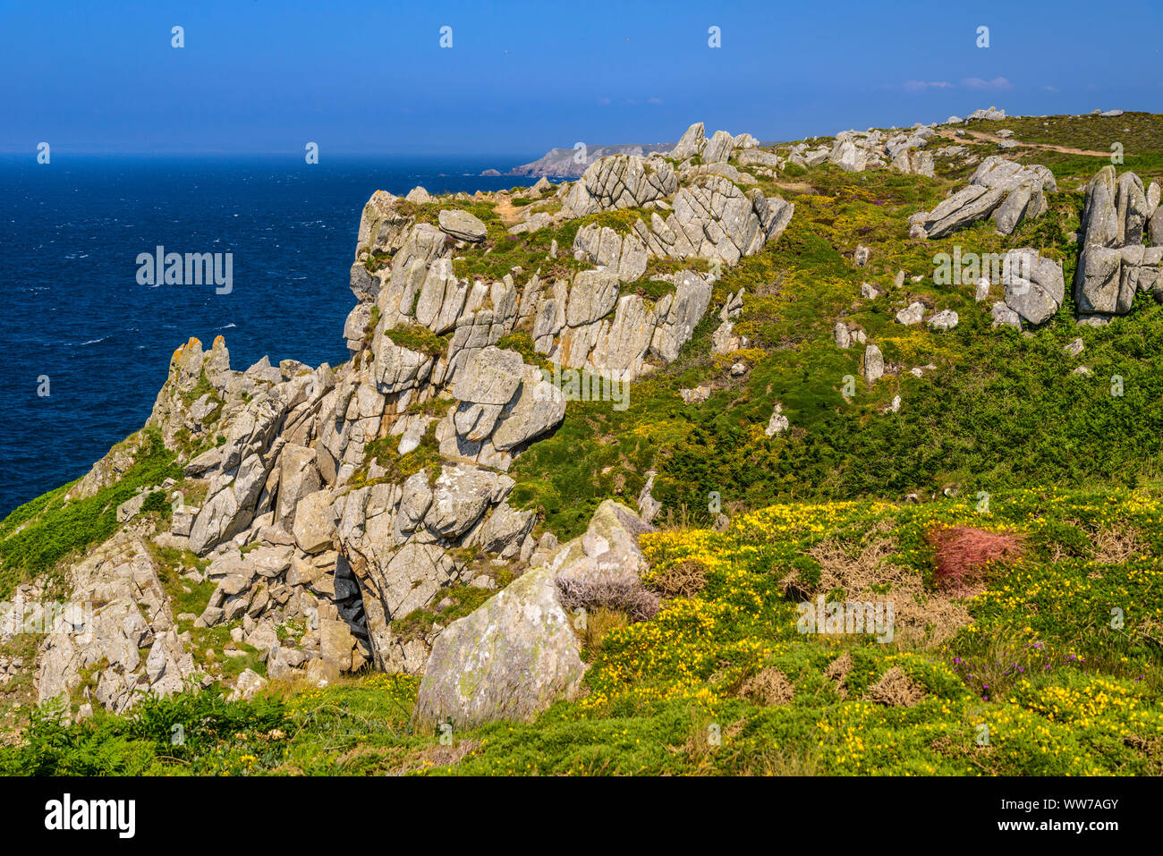 France, Brittany, FinistÃ¨re Department, ClÃ©den-Cap-Sizun, cliff at ...