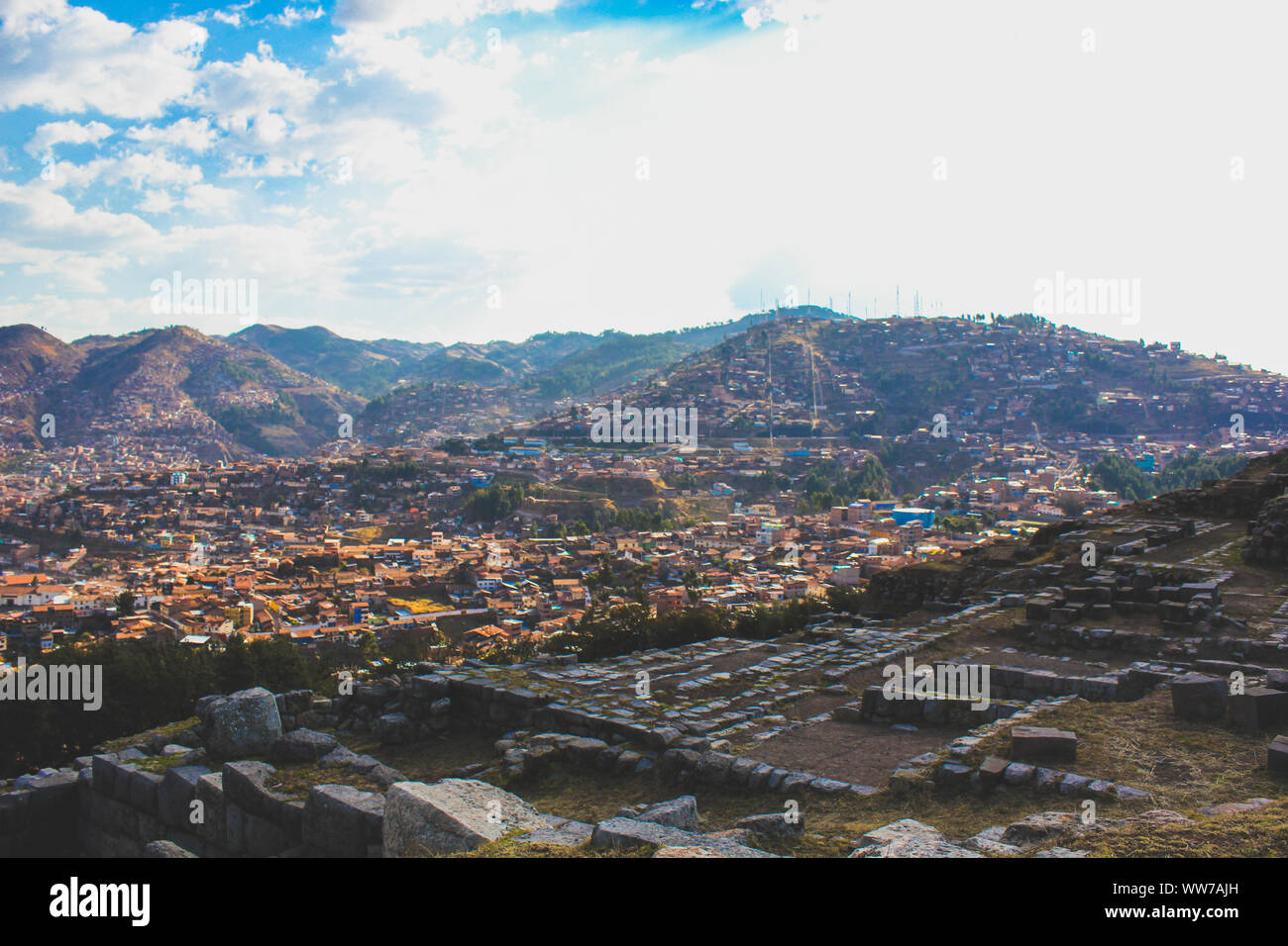 Cusco, in Peru, viewed from above the military fortress of Sacsayhuaman ...